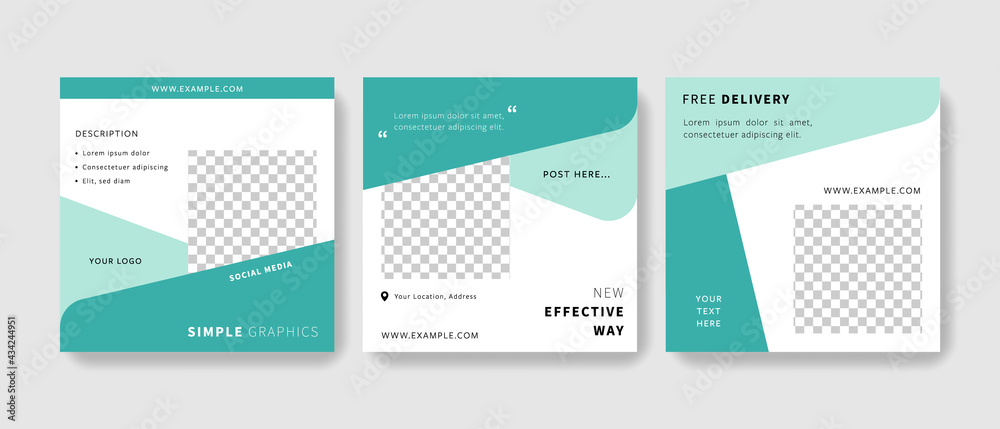 Modern social media post layouts with green gradient elements with ...