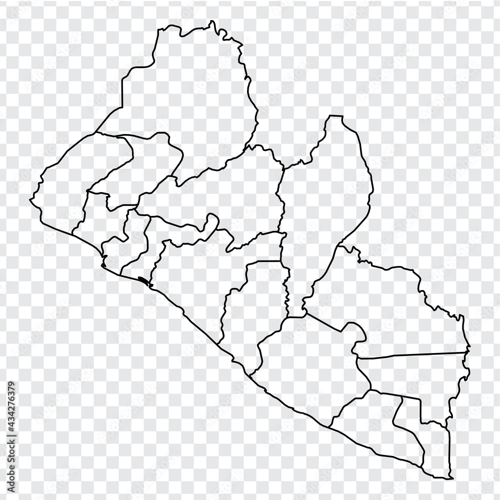 Blank map of Liberia. Provinces of Liberia map. High detailed vector ...