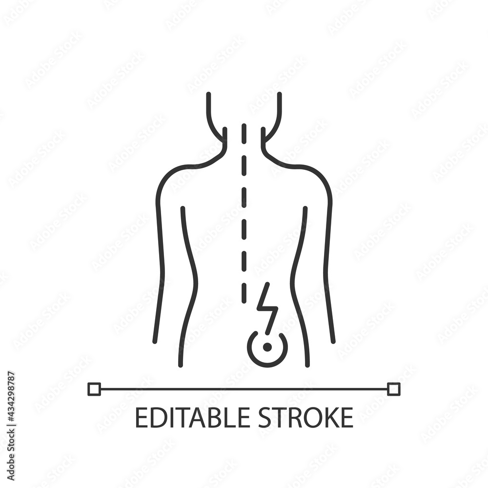 Stock-Vektorgrafik „Lower right back pain linear icon. Sprains and ...