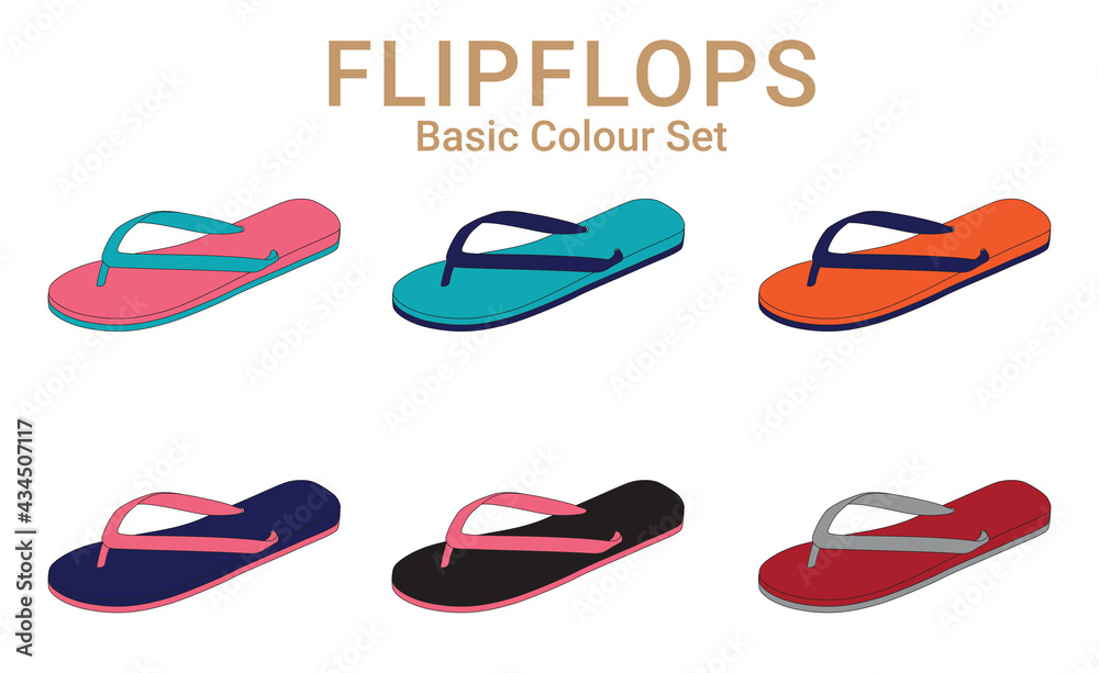 Flip Flops Vector illustration isolated on white background, Set of 3D ...