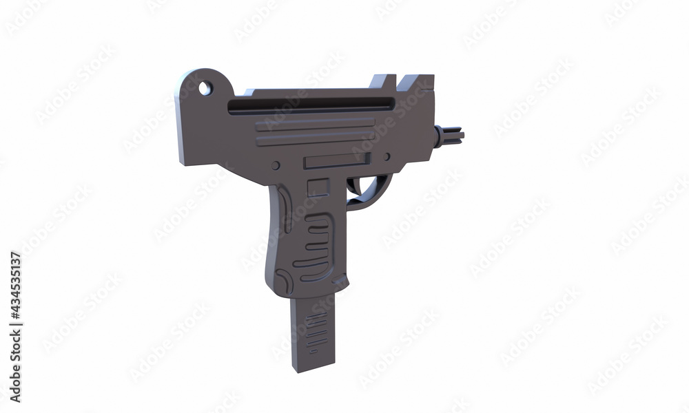 3d rendering of the model submachine gun right-side view on white ...