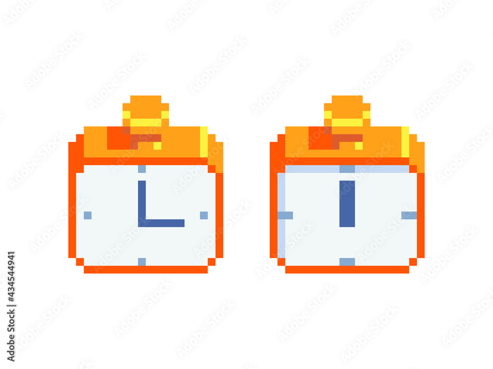 Golden stopwatch icons set pixel art clocks and watches isolated vector ...