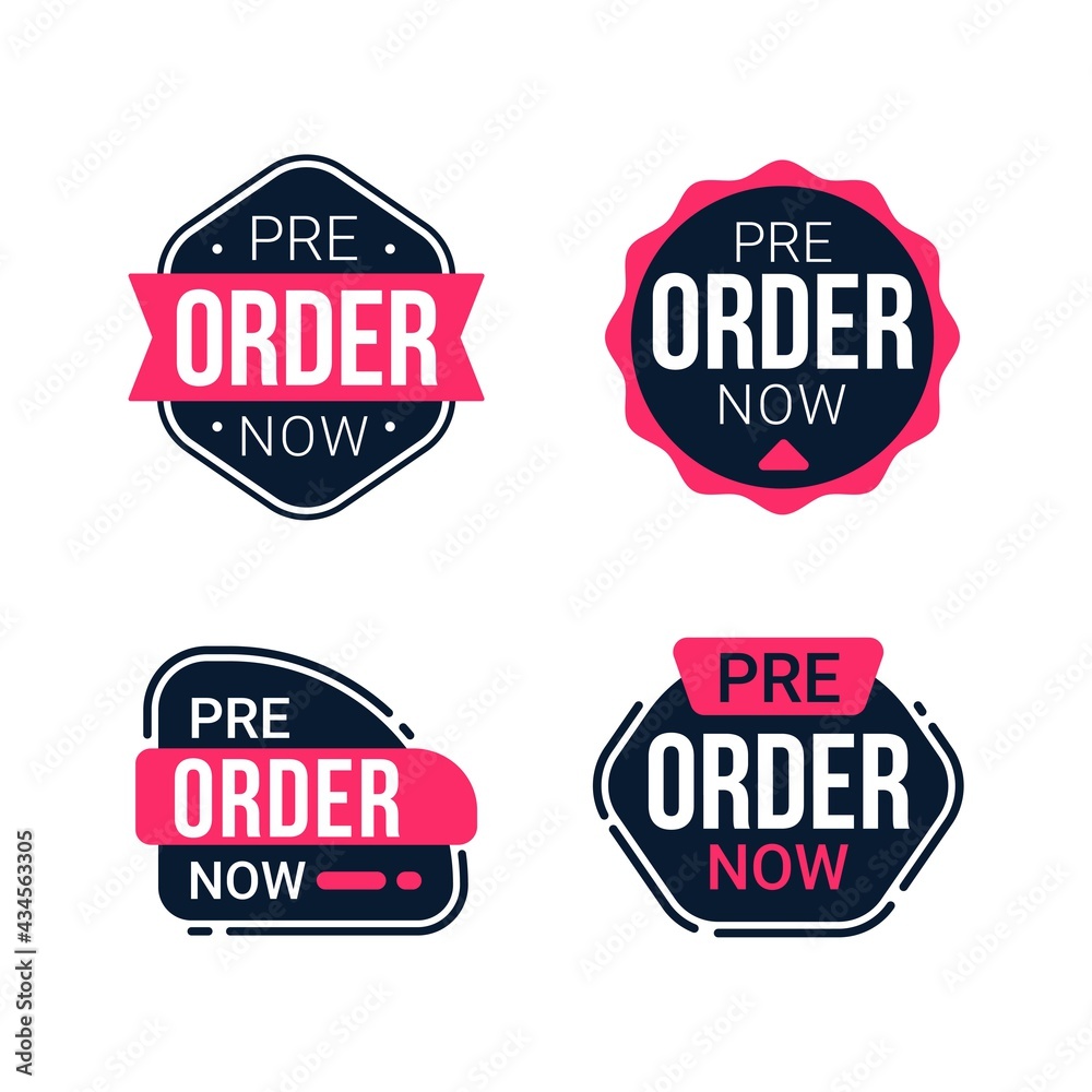 Pre order now label badges collection flat vector design Stock Vector ...