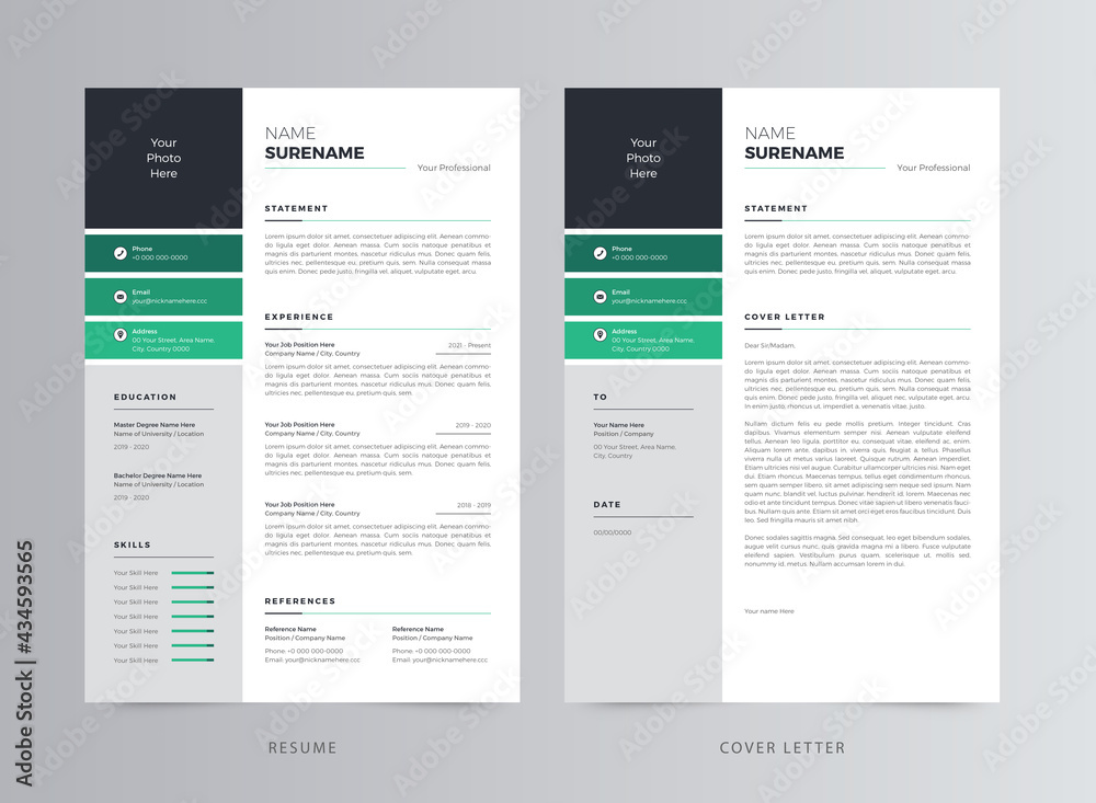 Clean And Modern Resume/CV Template Design Stock Vector | Adobe Stock