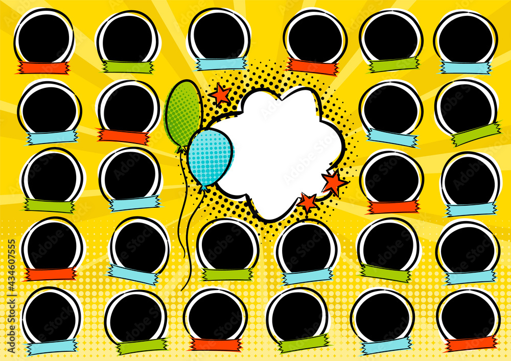 Photo frame for group photos of children in pop art style. A photo ...