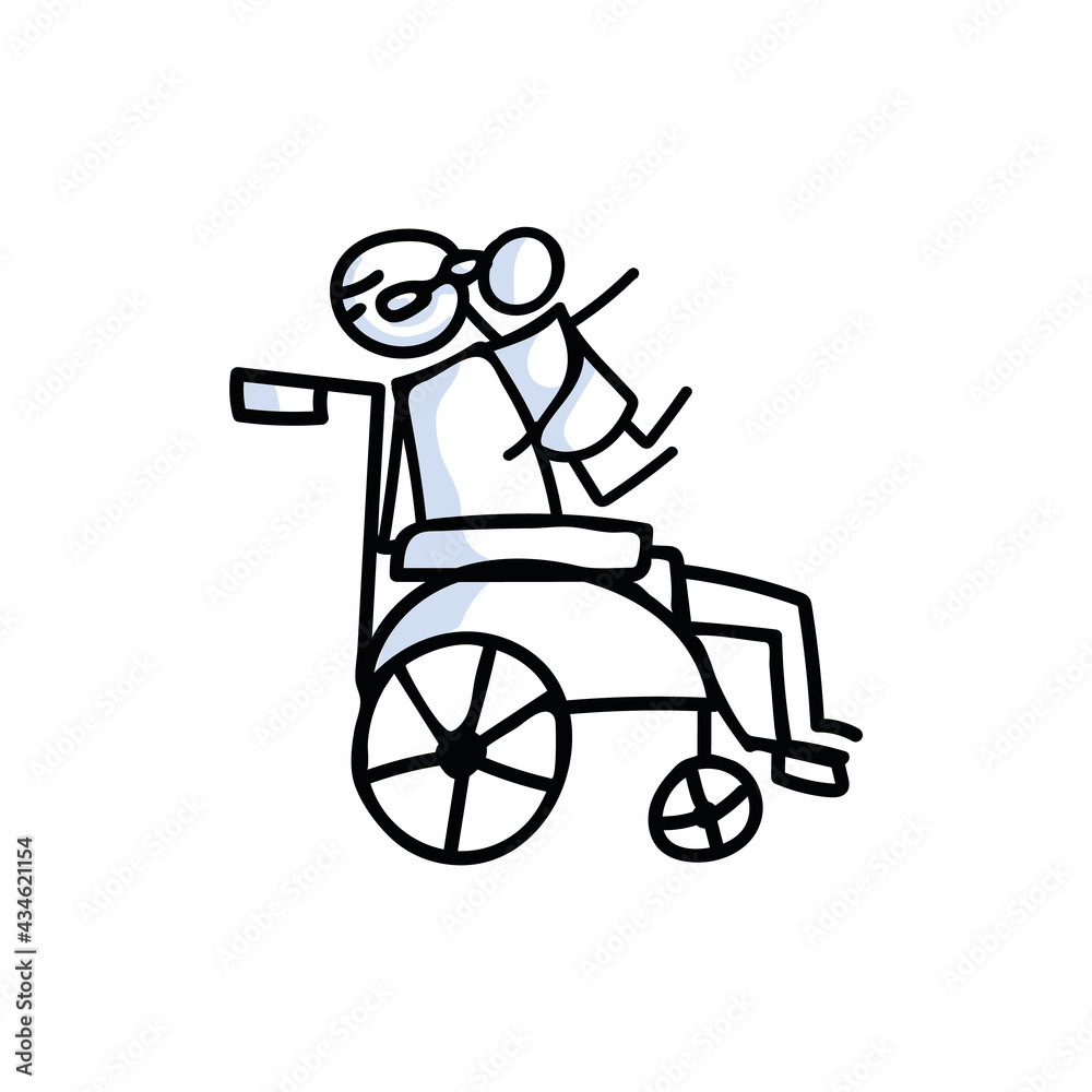 Drawn stick figure of senior man hugging grandchild in wheelchair ...
