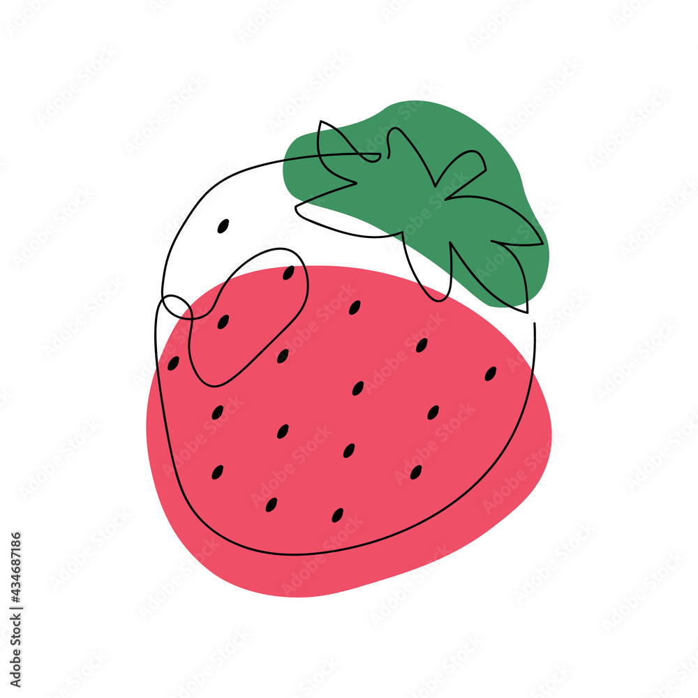 Continuous one line drawing strawberry. Vector illustration. Black line ...