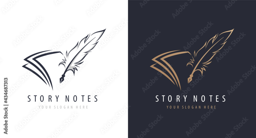 note and quill logo design Stock Vector | Adobe Stock
