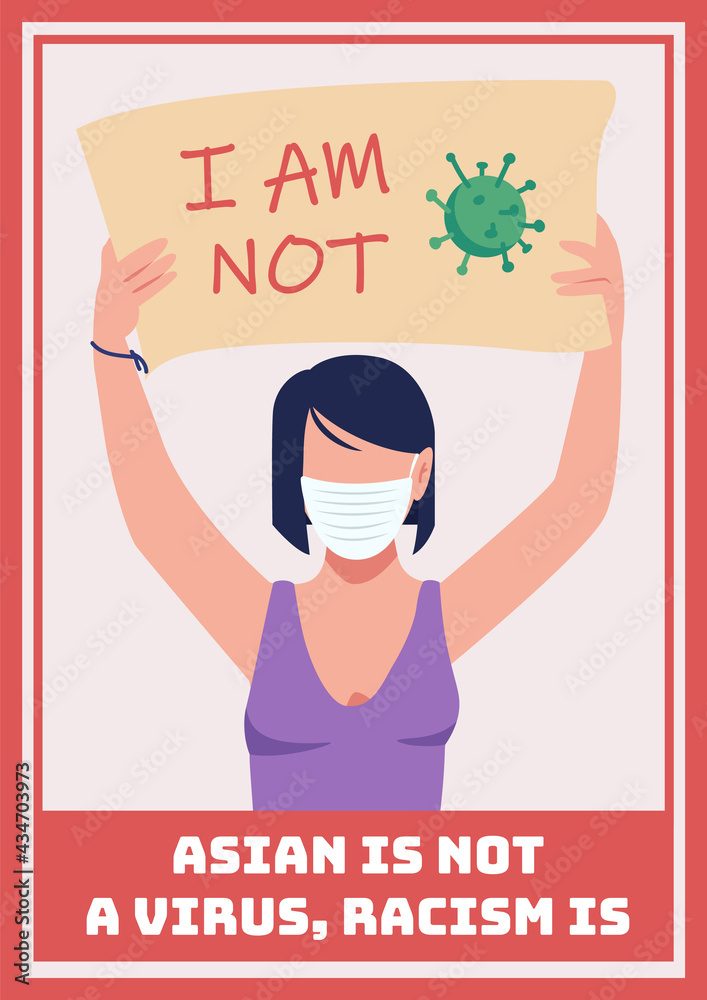 Asian is not virus poster flat vector template. Anti-chinese racism ...