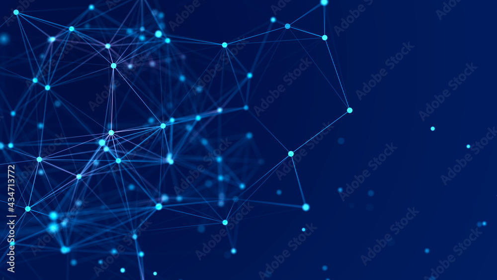 Network connection data structure. Information technology. Big data visualization. 3D rendering ...