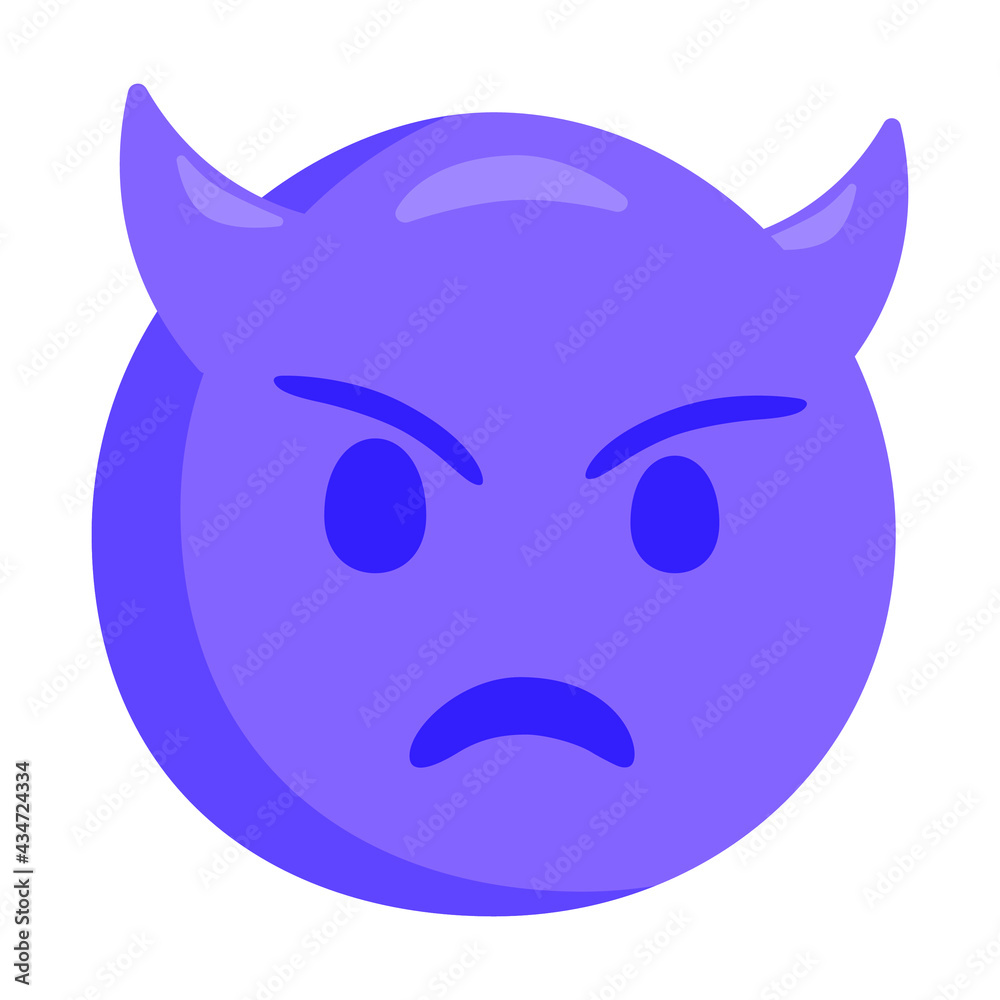Horns Angry Sign Emoji Icon Illustration. Sad Devil Vector Symbol ...