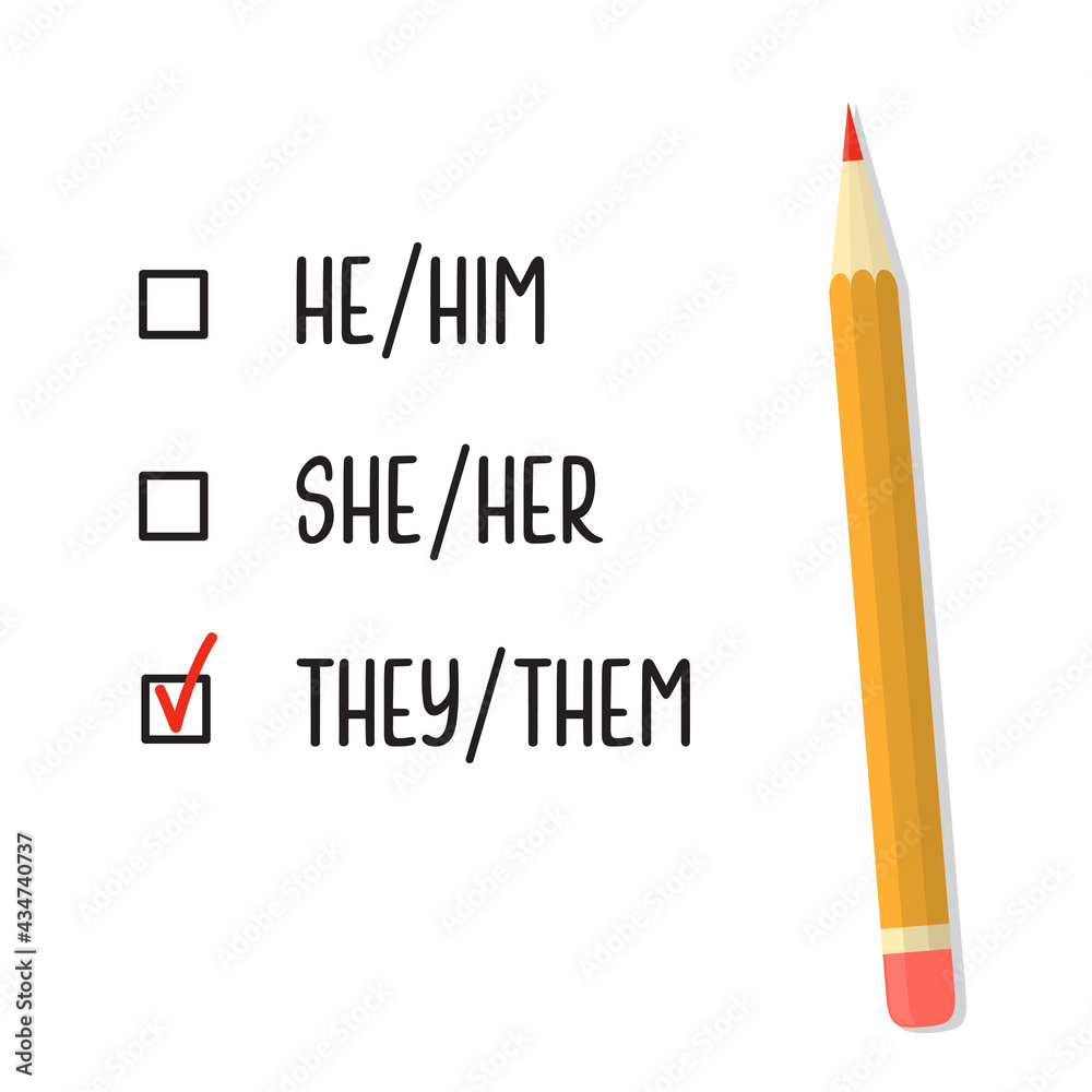 Check boxes with three personal gender pronouns options. Red tick ...