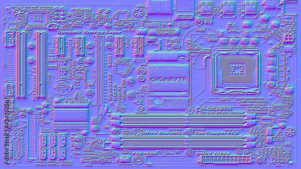 Motherboard microchip normal map illustration. New Best 3d style ...