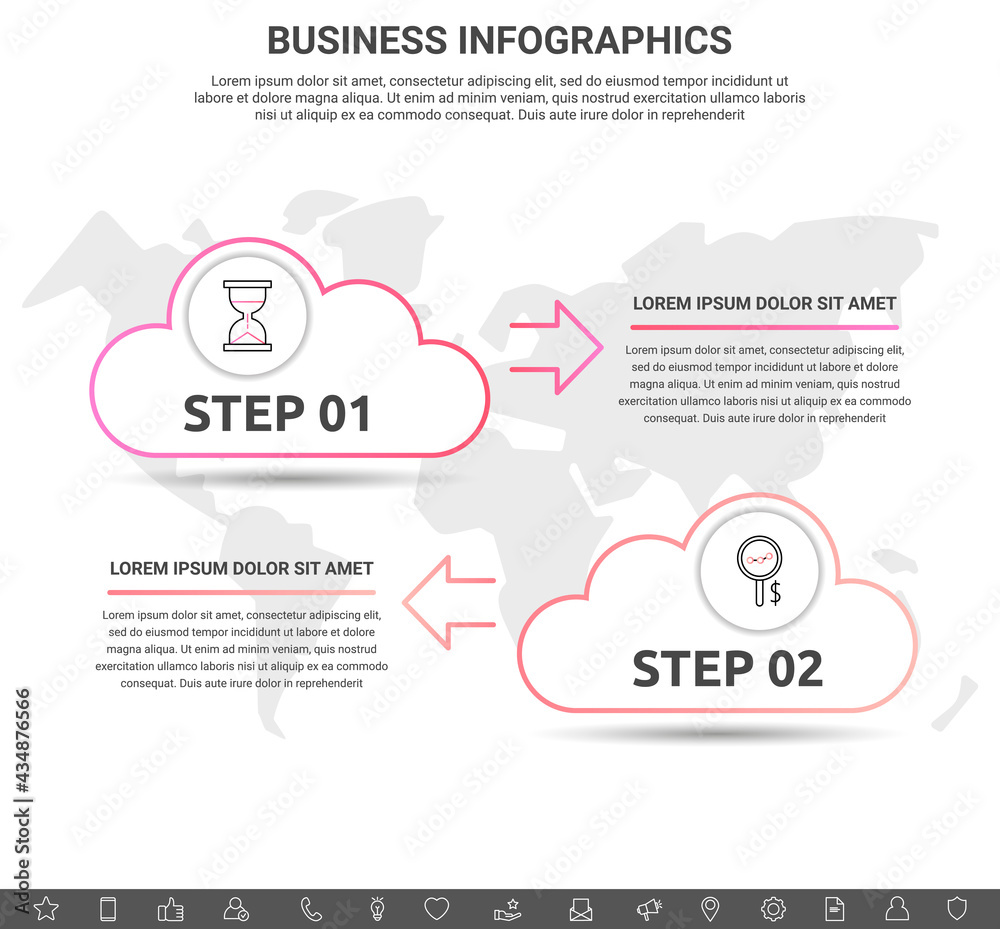 Infographic clouds with arrows. Vector line business concept of 2 steps ...