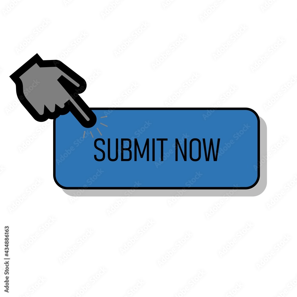 Forefinger press on blue Submit Now button. Flat minimal cpc logotype ...