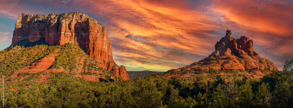 Courthouse and Bell Rocks at Sunset Stock Photo | Adobe Stock