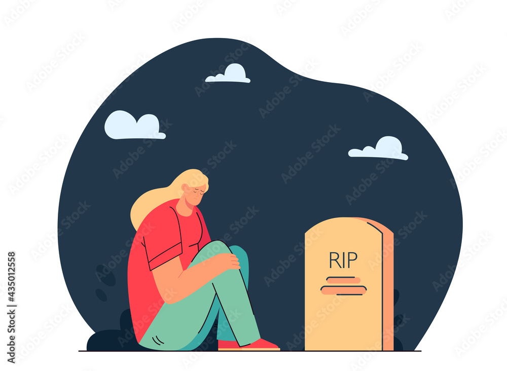 Stock-Vektorgrafik „Girl mourning loss of loved one. Flat vector ...