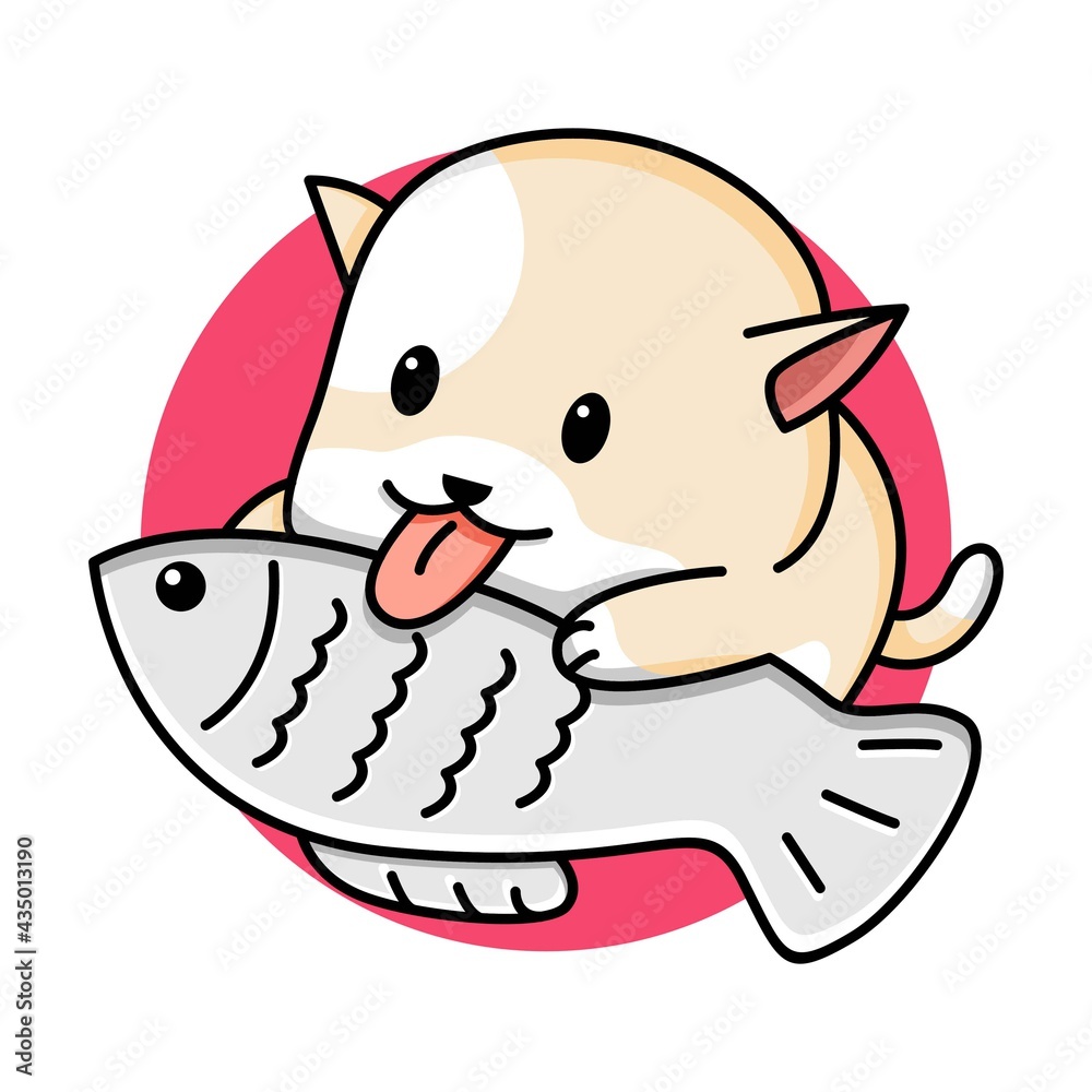 Cute cat with fish cartoon illustration Stock Vector | Adobe Stock