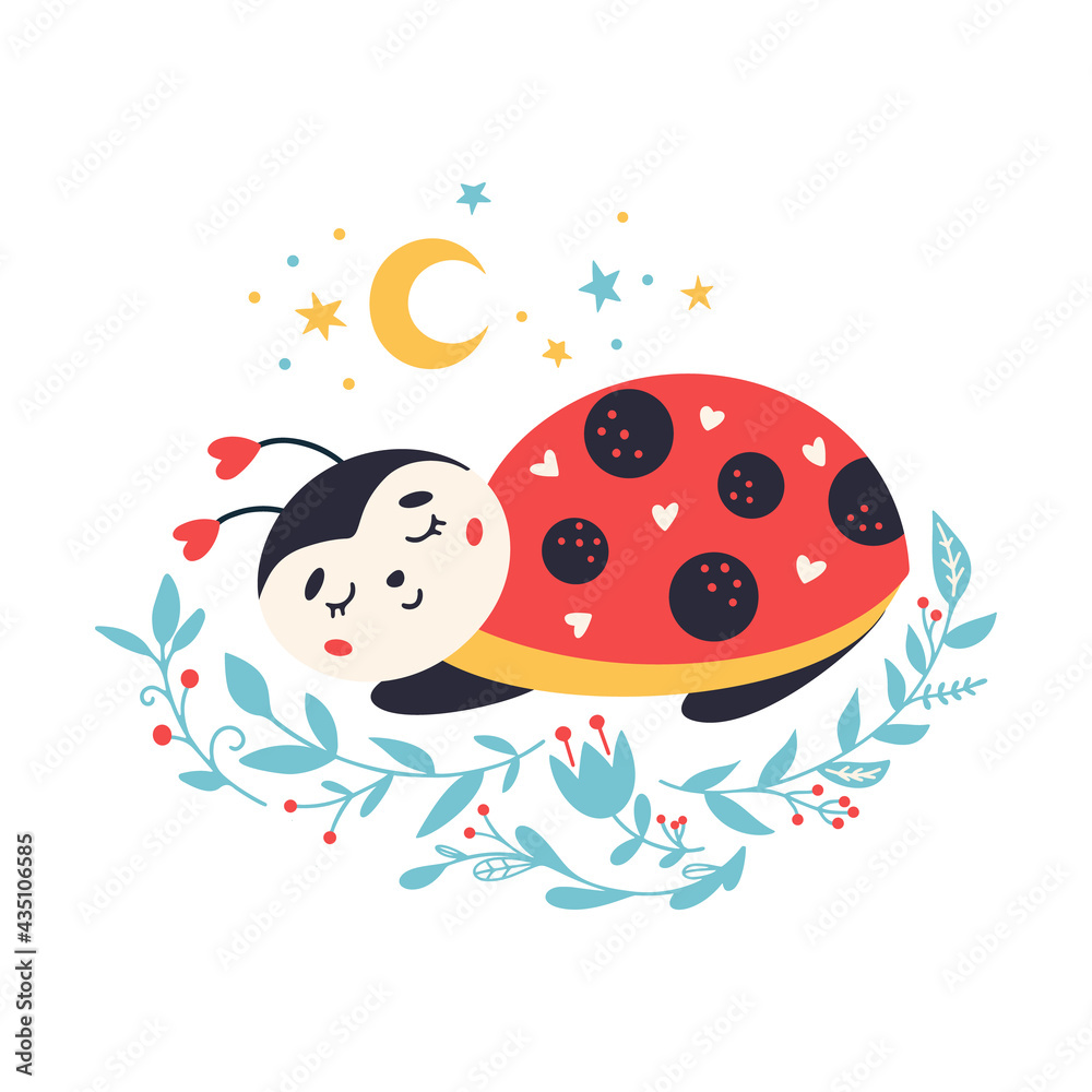 Cartoon Ladybug vector Cute sleeping ladybird insect Stock Vector ...