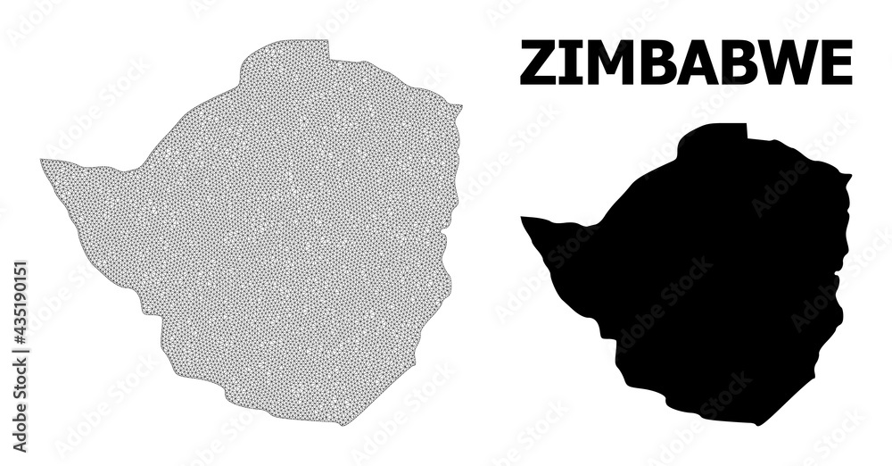 Polygonal mesh map of Zimbabwe in high resolution. Mesh lines ...