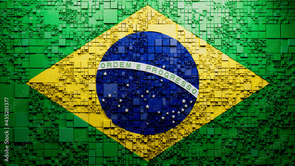Flag of Brazil rendered in a Futuristic 3D style. Brazilian Innovation ...