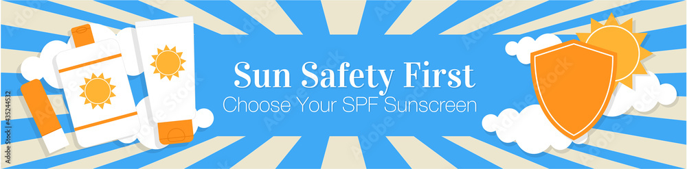 Vector de Stock Sun safety first web banner. Choose your spf sunscreen ...