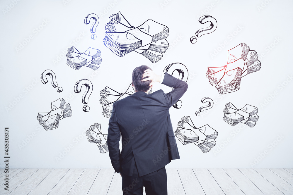 Earning money and business idea concept with pensive businessman ...