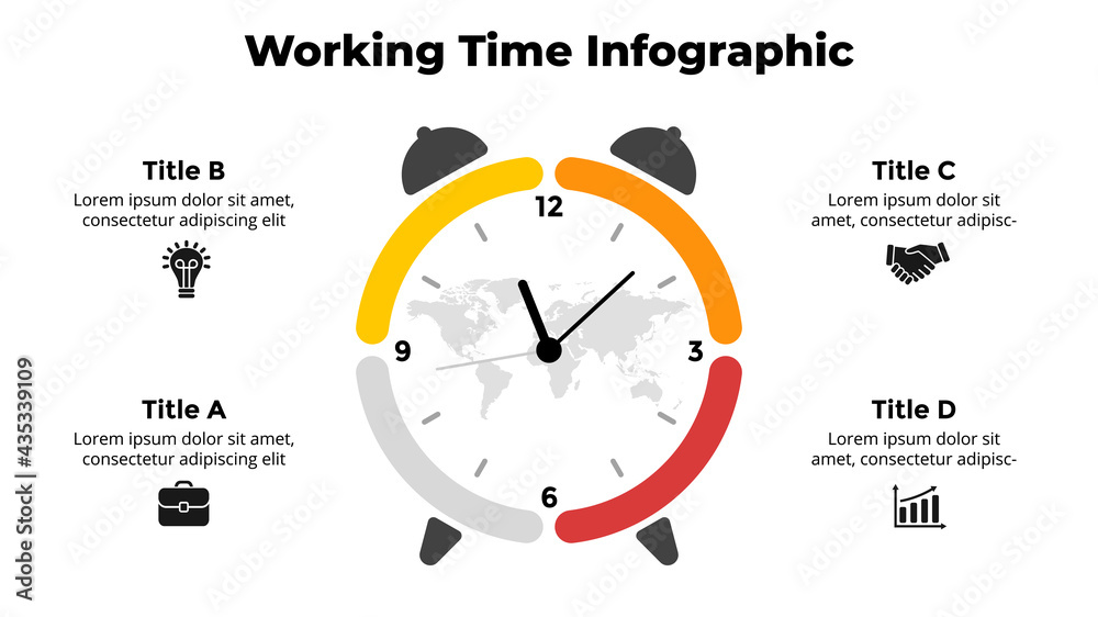 Vector time infographic. Clock circle diagram. Working hours concept ...