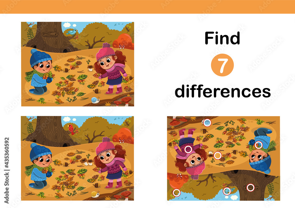 Find 7 differences education game for children. Happy Children Having ...