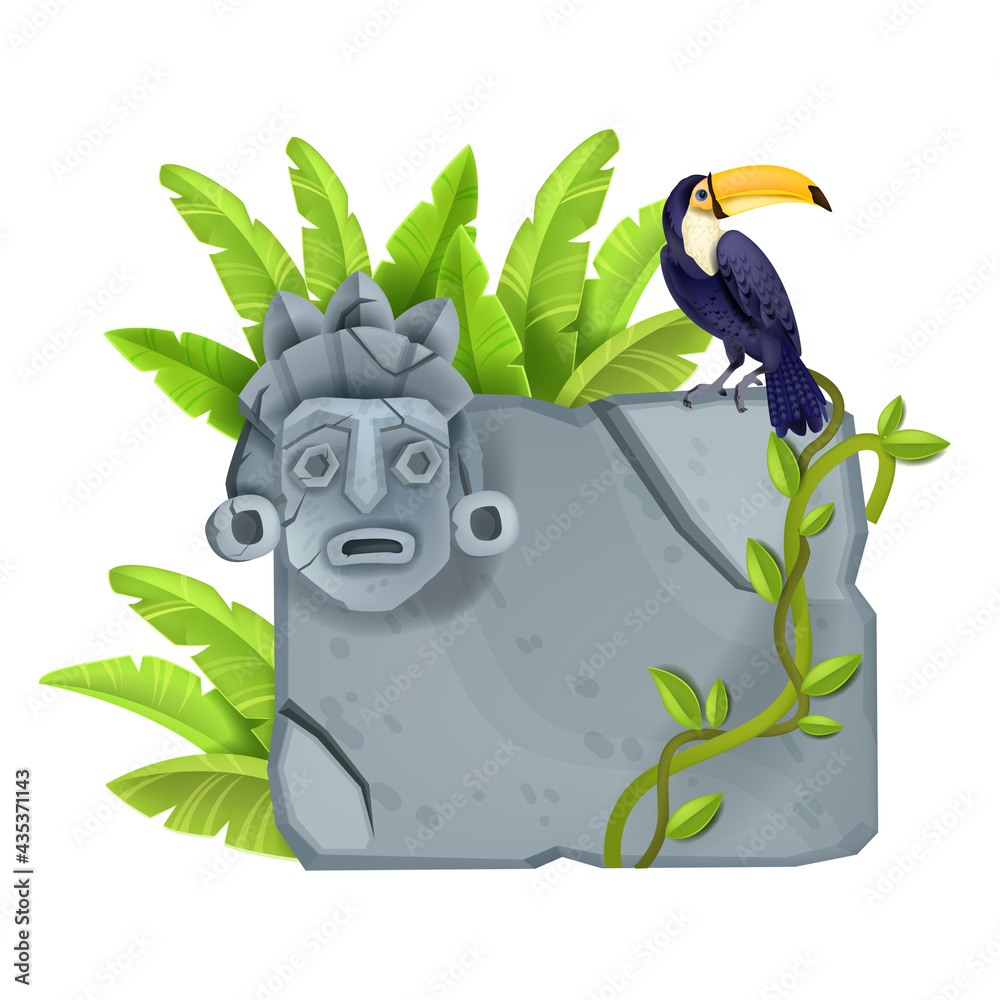 Stone sign board, vector cartoon game rock design element, cracked ...