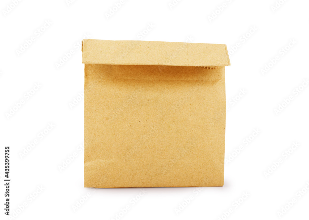 Brown craft paper bag packaging template with stitch sewing isolated on ...