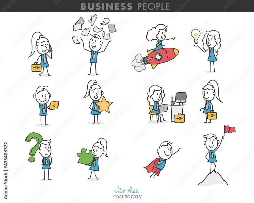Collection of stick business people in different poses. Stick people ...