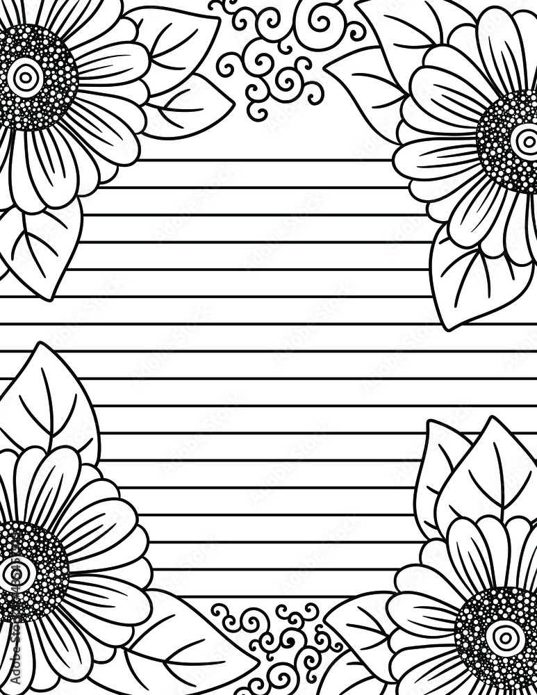 Vector de Stock Adult Coloring Page of Floral Daisy Border with Guild ...