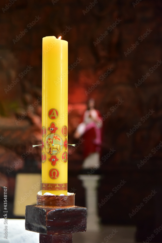 Paschal candle, holy Week,Easter, mass in the church, Catholic Mass ...
