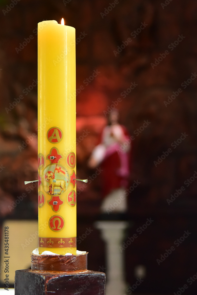 Paschal candle, holy Week,Easter, mass in the church, Catholic Mass ...