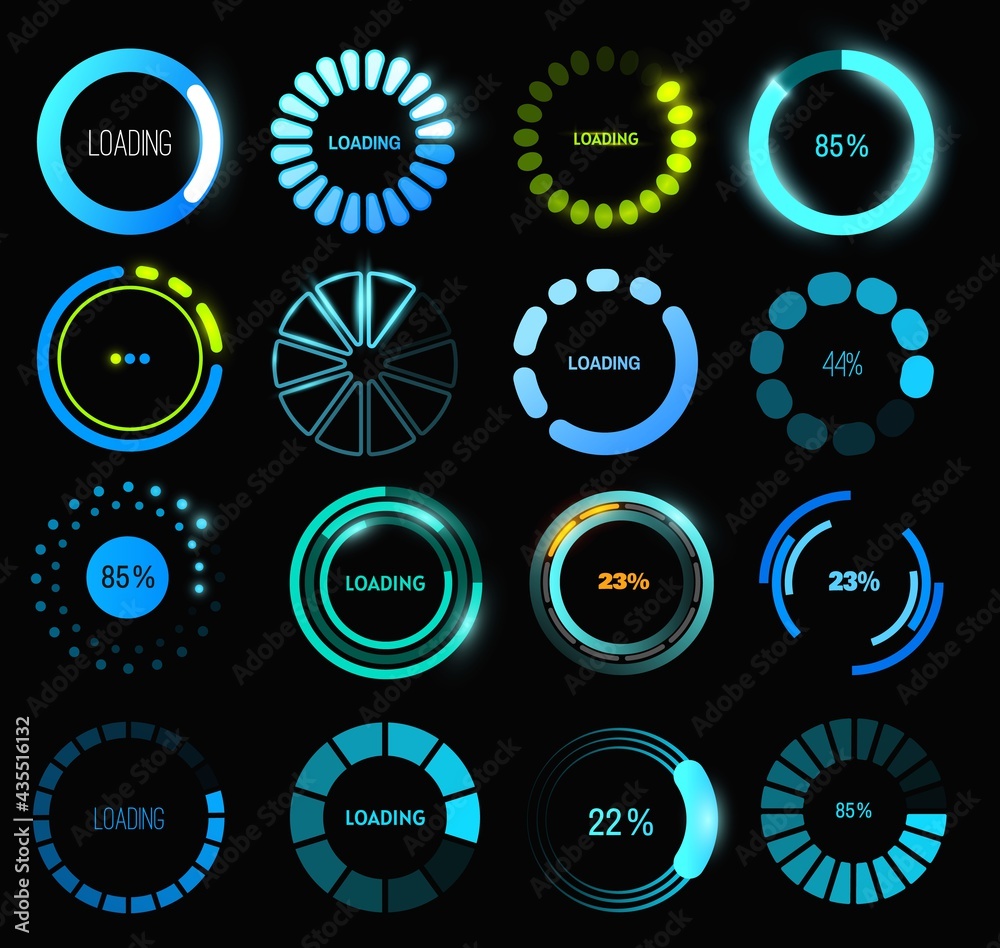 Loading progress or status bar vector icons of HUD user interface ...
