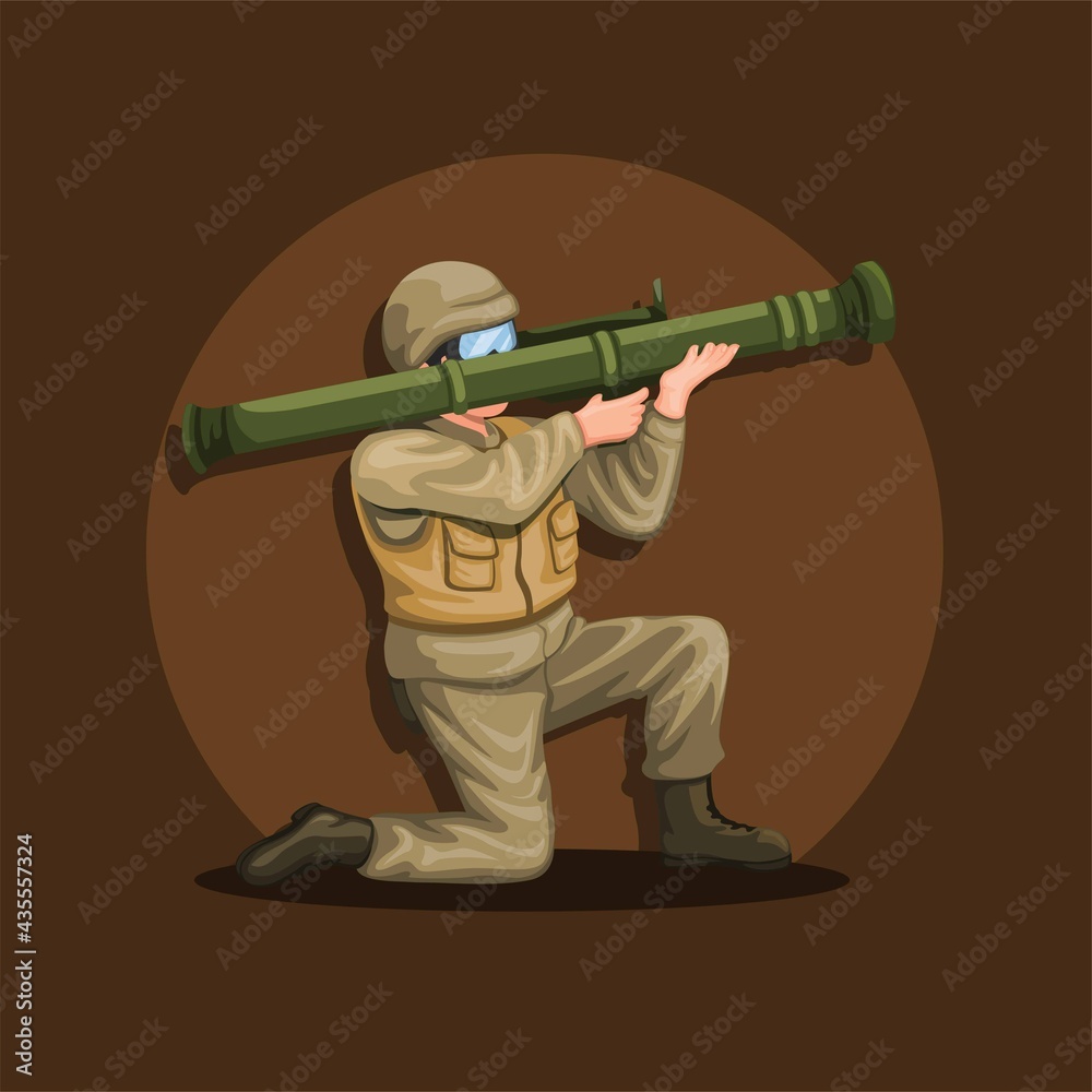 soldier crouch holding anti tank rocket launcher. military troops ...