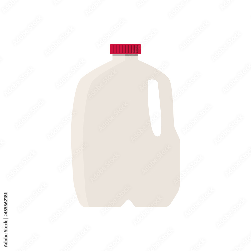 Flat vector illustration of milk in plastic gallon jug with red cap ...