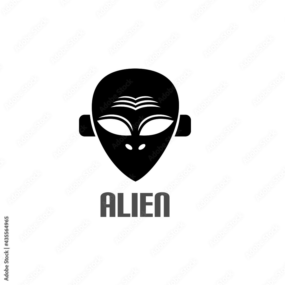 alien face closeup logo, silhouette of ufo creature vector ...
