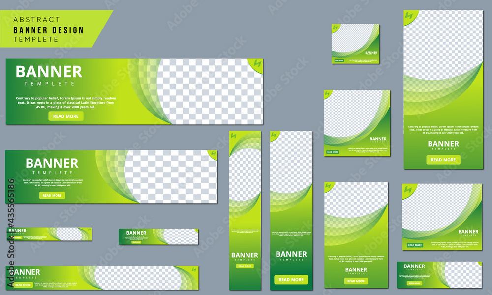 Abstract banner design web template Set, Horizontal header web banner. Modern Gradient Green ...