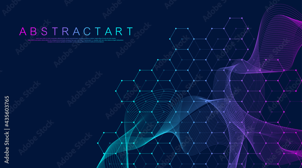 Technology abstract lines and dots connect background with hexagons ...