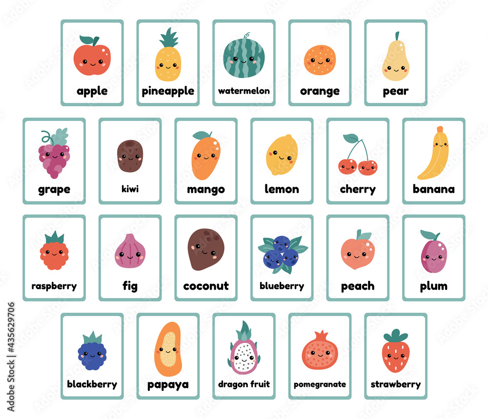 Printable fruits and berries flashcards collection for learning english ...