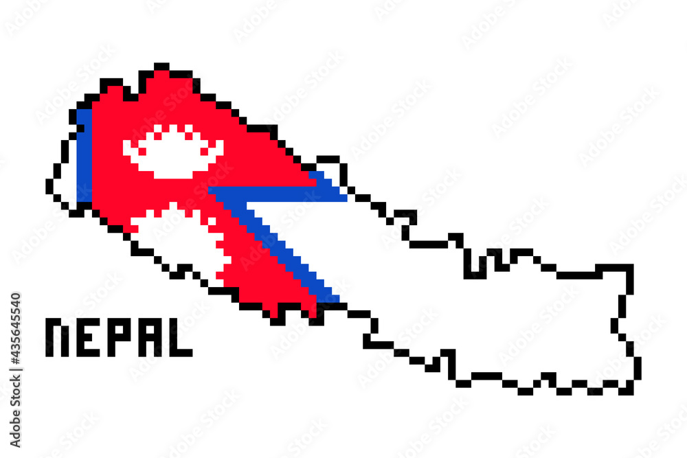 Image vectorielle Stock 2d 8 bit pixel art Nepal map covered with flag ...