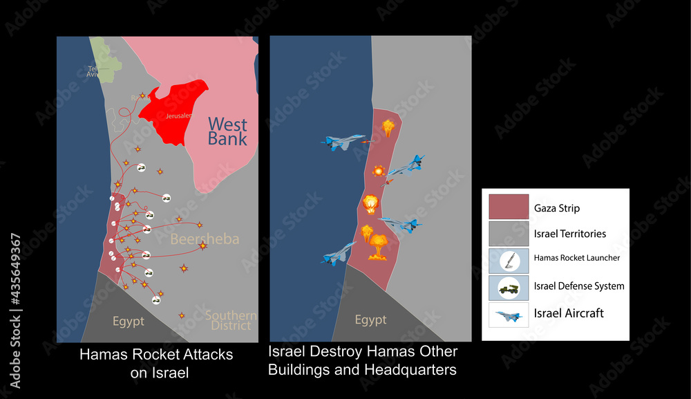 israel hamas conflict illustration map.israel vs hamas gaza war. Stock ...