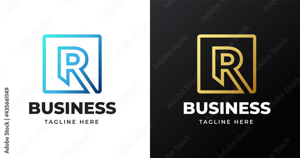 Letter initial R logo vector illustration with square lines design の ...