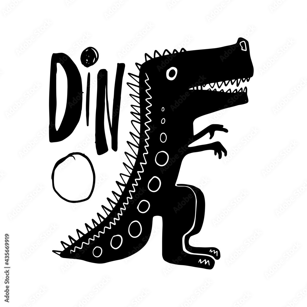 Little funny dinosaur. Children's drawing of a trex, cartoon caricature ...