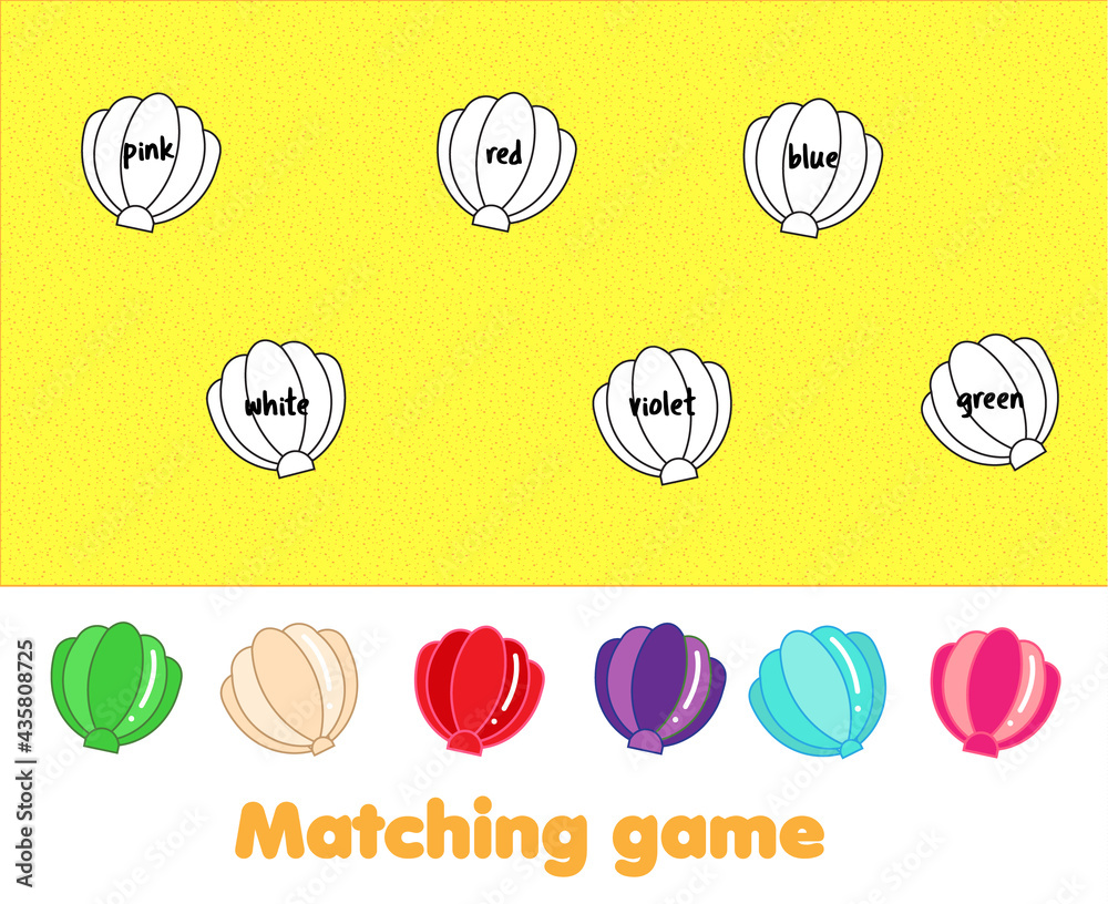 Matching children educational game. Match shells by color. Activity for ...