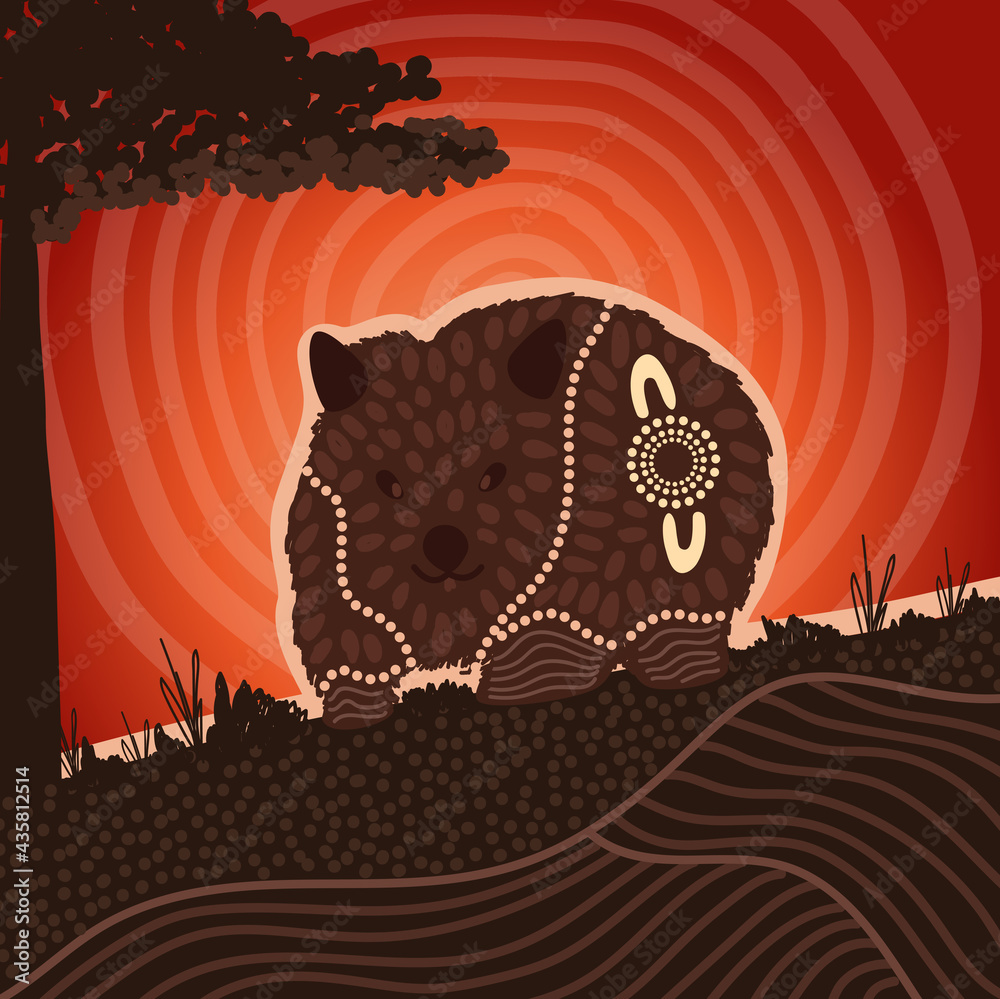 Aboriginal art vector painting with wombat Stock Vector | Adobe Stock
