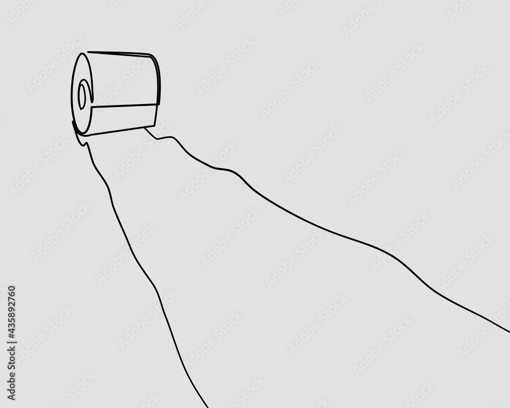 Continuous line, One single clean toilet paper roll . Drawing of set ...