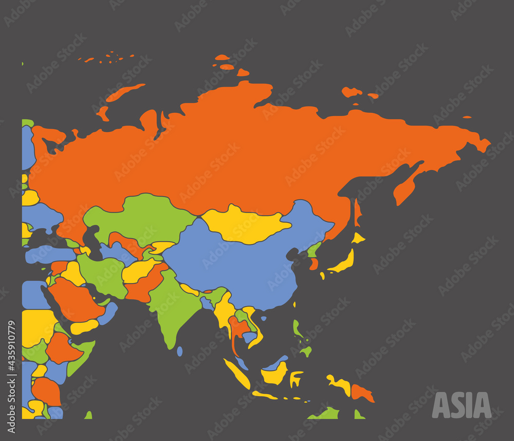 Simplified schematic map of Asia. Blank isolated continent political ...